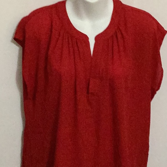 Roz & Ali | Tops | Vibrant Red Blouse With Vneck Cap Sleeves And ...